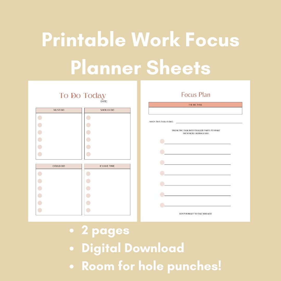 Printable Work Focus To-do Lists | 2-page Productivity Planner PDF ...