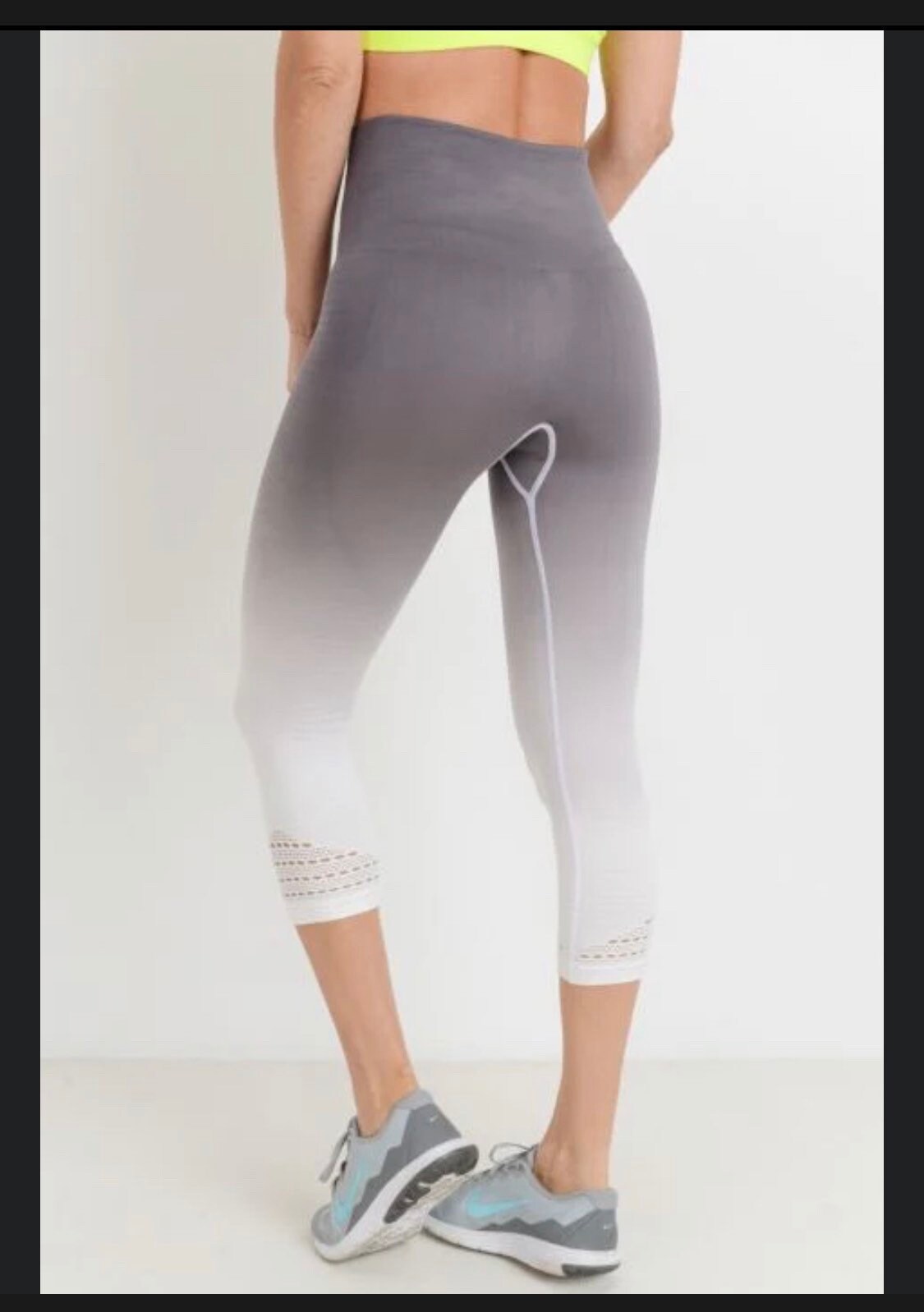 Highwaist Seamless Dip-dye Gradient Ribbed Perforated Capri Leggings - Etsy