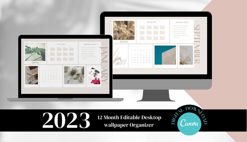 2023 Desktop Wallpaper Organizer Editable Bundle Monthly Goals Mac ...