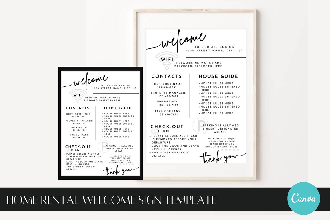 Editable Airbnb & VRBO Welcome Sign Template Welcome Guide Rental Check ...
