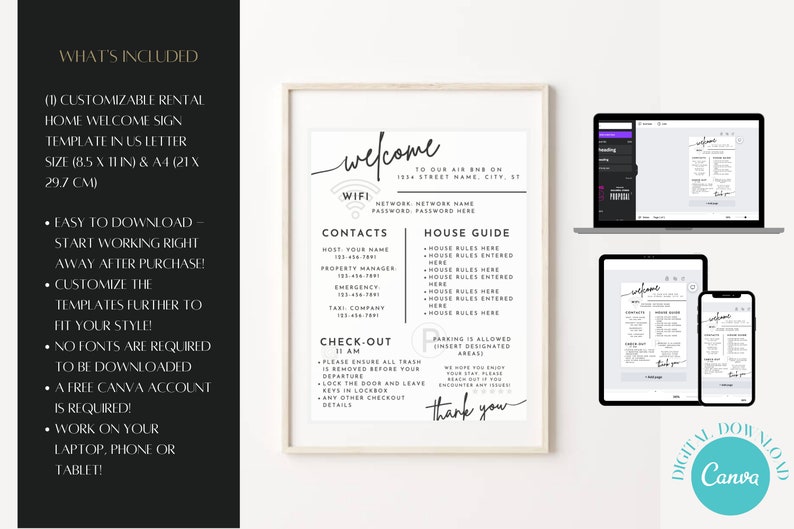 Editable Airbnb & VRBO Welcome Sign Template Welcome Guide Rental Check ...