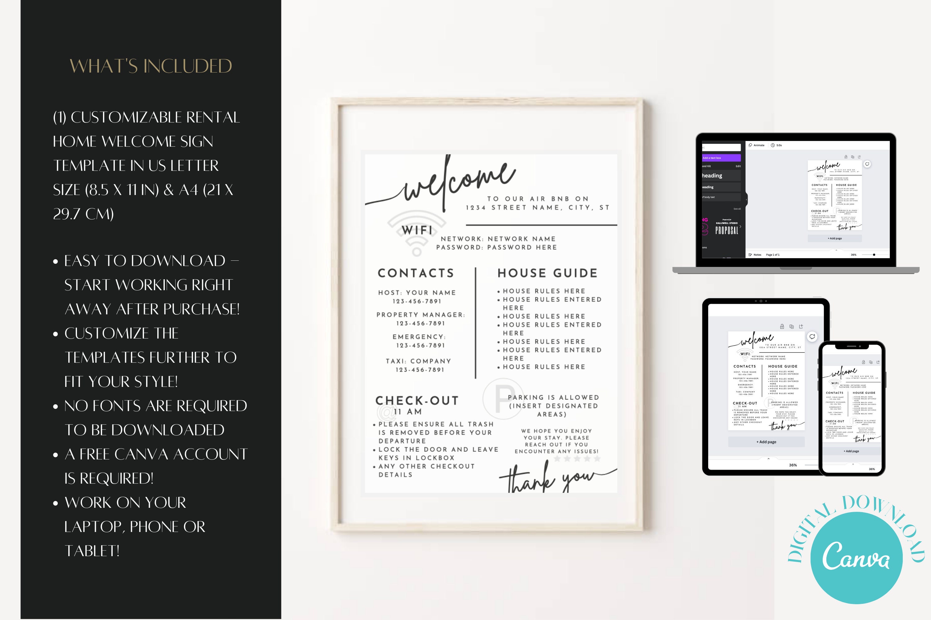 Editable Airbnb & VRBO Welcome Sign Template Welcome Guide Rental Check ...