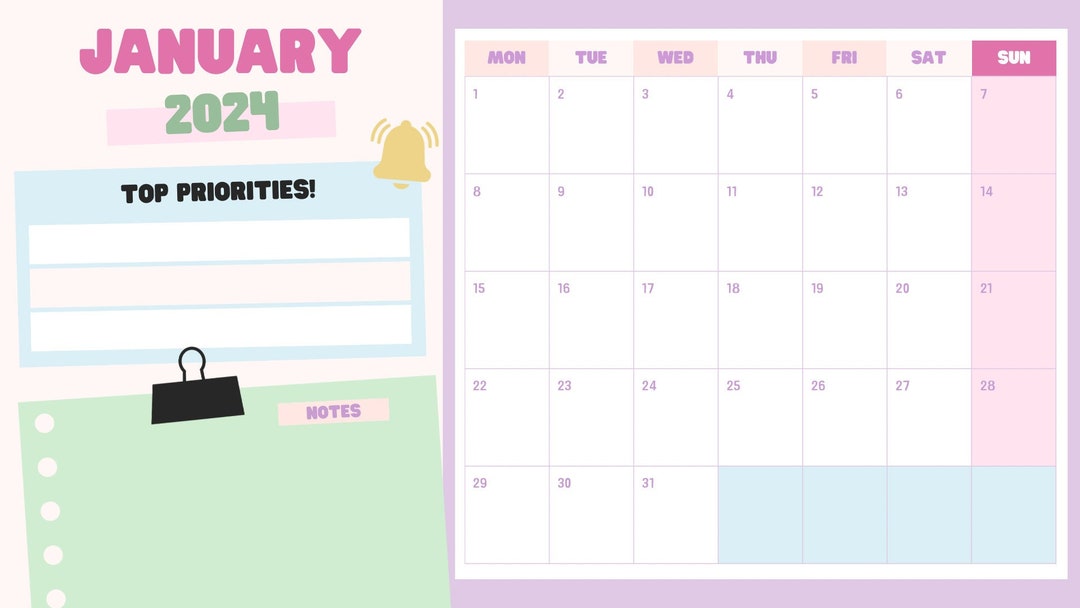 2024 Pastel 12 Month Digital Calendar - Etsy