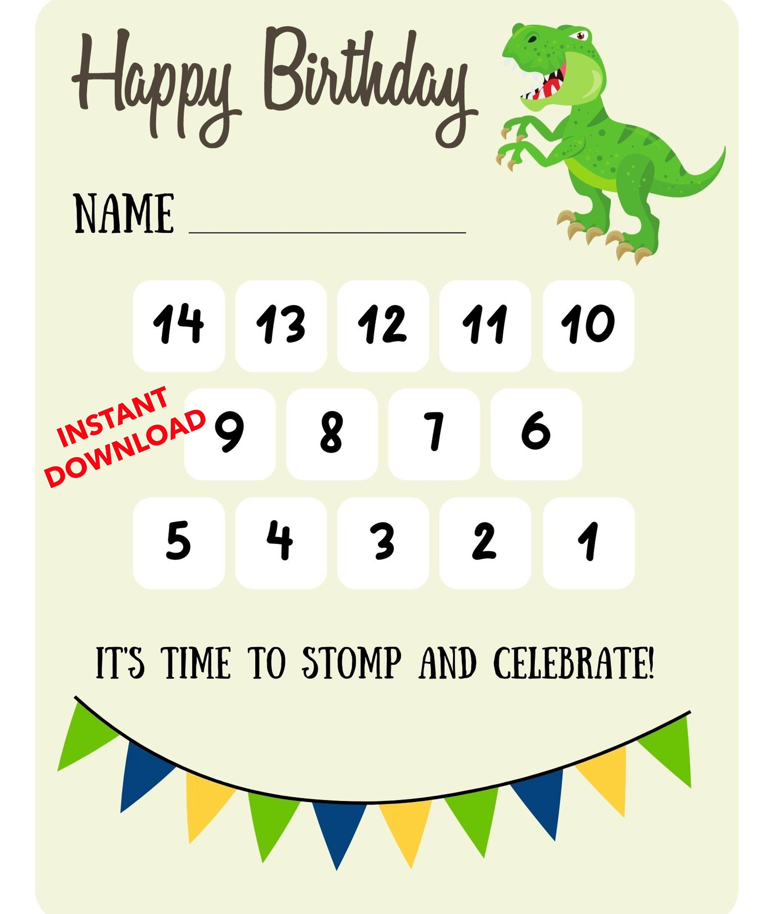 Dinosaur Birthday Countdown Calendar for Kids, Celebrate, Interactive ...
