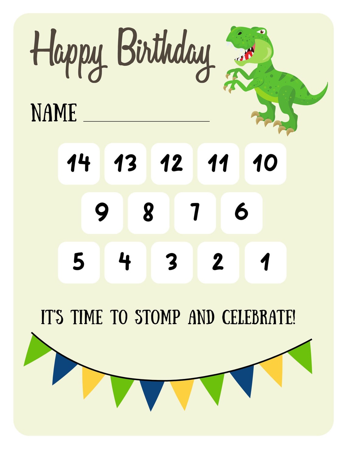 Dinosaur Birthday Countdown Calendar for Kids, Celebrate, Interactive ...