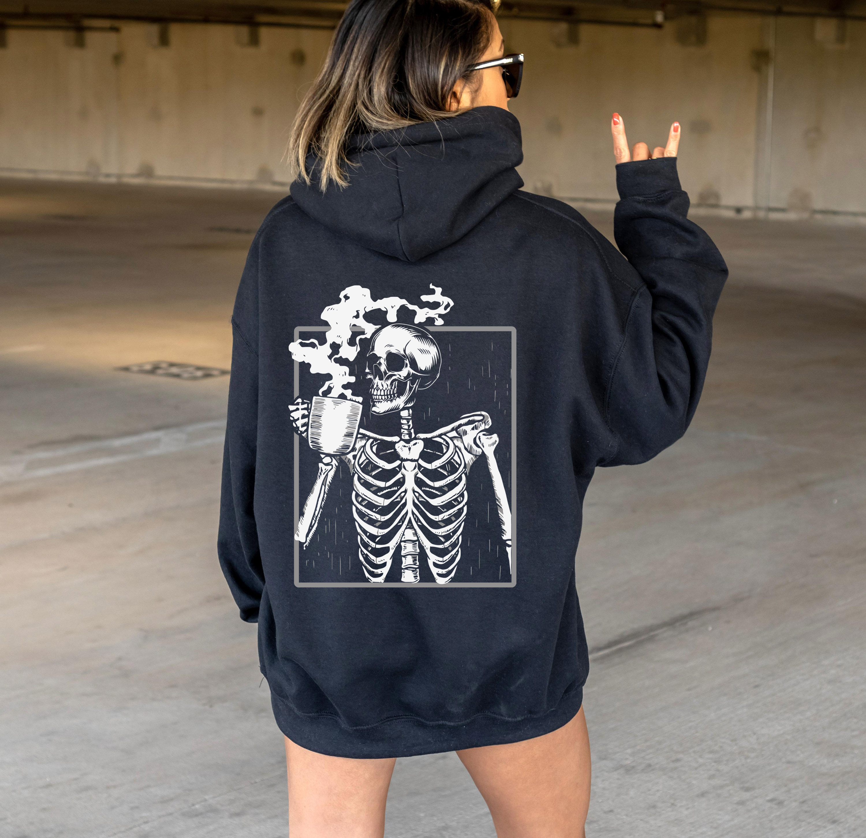 Skeleton Hoodie, Skeletons Halloween Hoodie, Skull Hoodie, Halloween Hoodie, Hot Coffee Skeleton ...