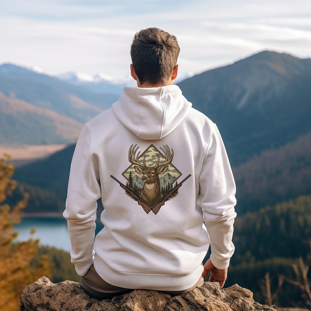 Camouflage Deer Buck Graphic Hoodie, Buck Down Chest Patch, Hunting ...