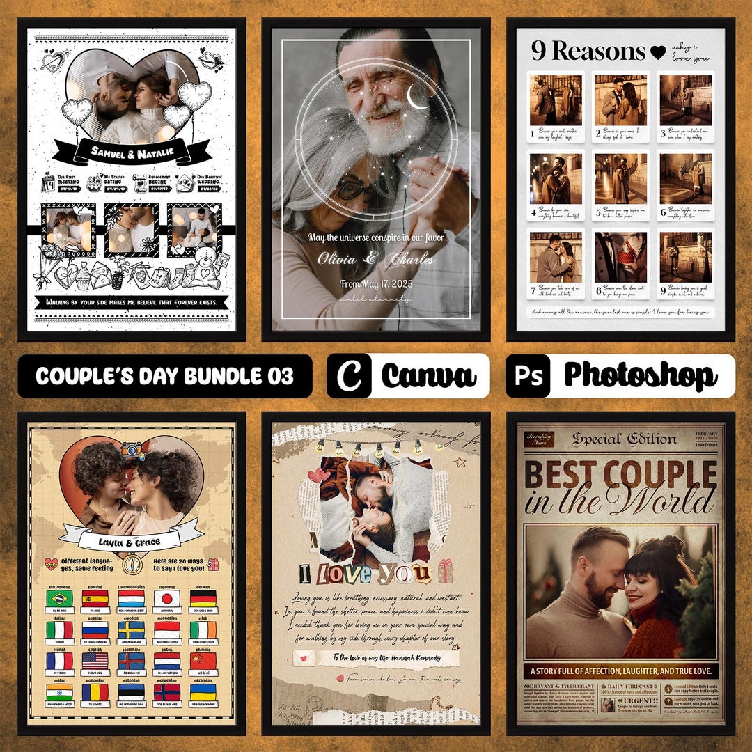 Editable Photo Frame Collage for Canva and Photoshop - Couples Day ...