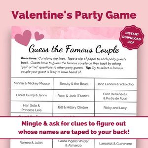 Printable Valentine's Day Game | Famous Couple Ice Breaker Game | Party ...