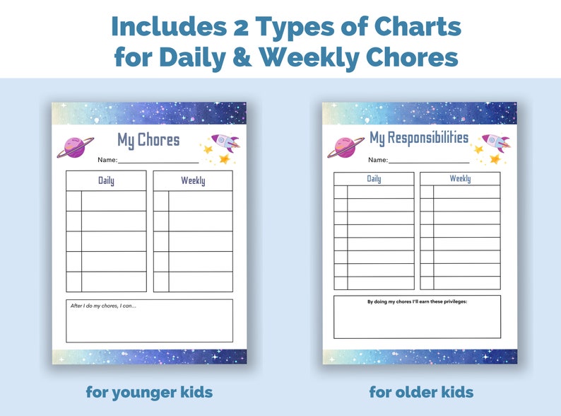 Kids Chart Bundle - Outer Space Themed | Printable Checklists Including ...