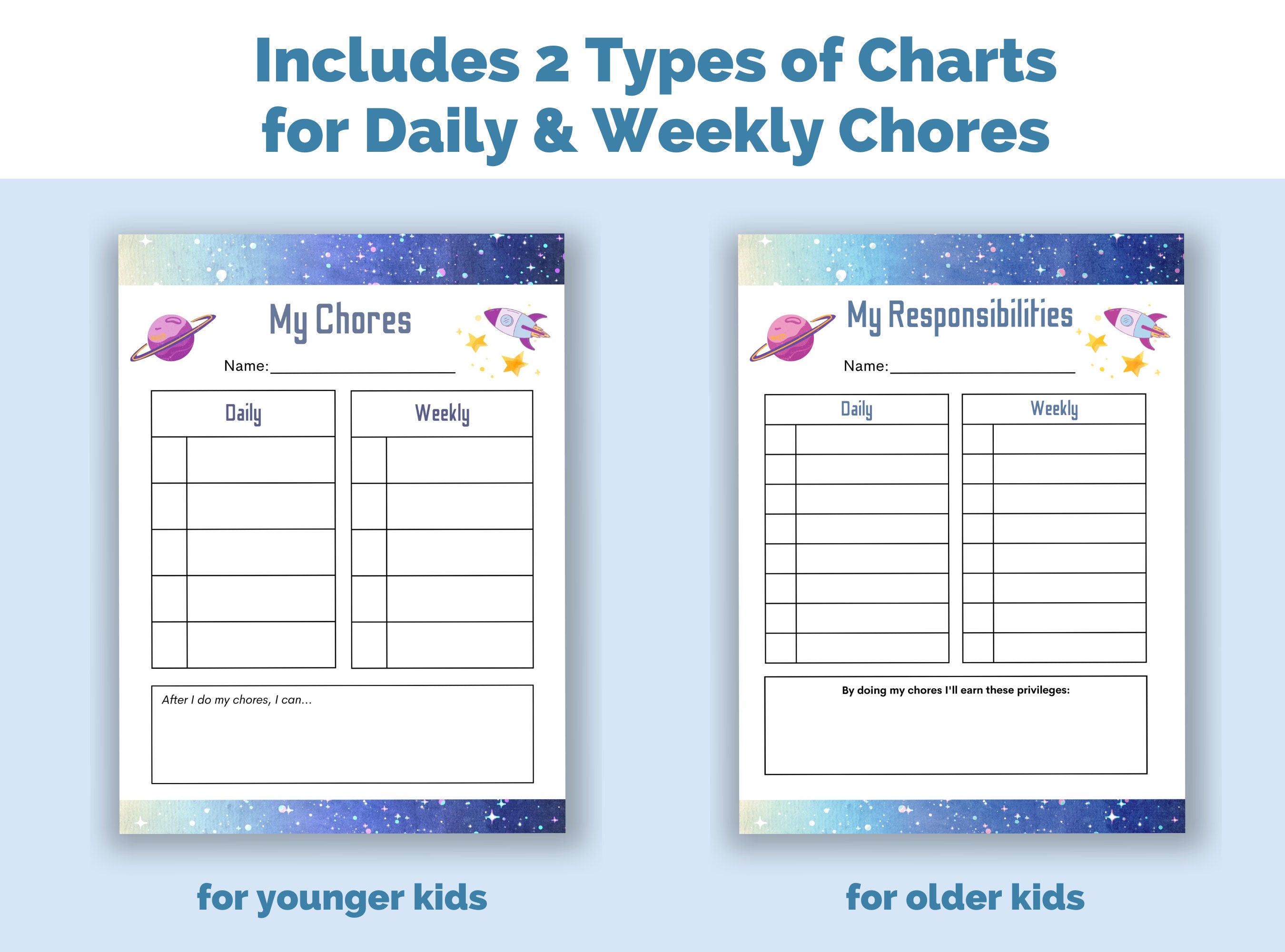 Kids Chart Bundle - Outer Space Themed | Printable Checklists Including ...