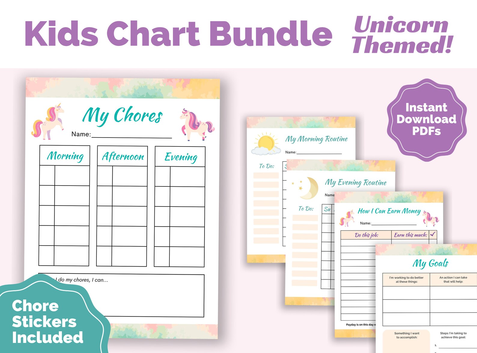 Kids Chart Bundle - Unicorn Themed | Printable Checklists Including ...