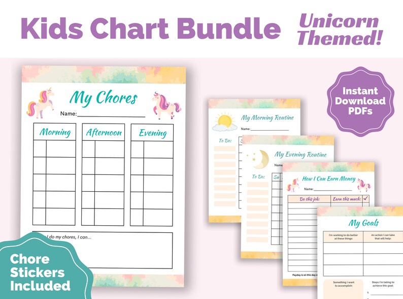 Kids Chart Bundle - Unicorn Themed | Printable Checklists Including ...