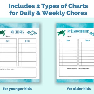 Kids Chart Bundle - Ocean Themed | Printable Checklists Including Chore ...