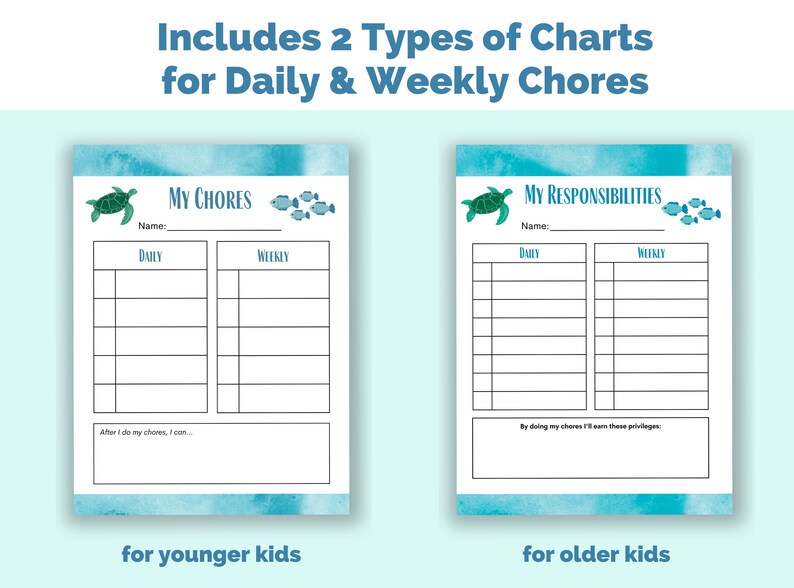 Kids Chart Bundle - Ocean Themed | Printable Checklists Including Chore ...