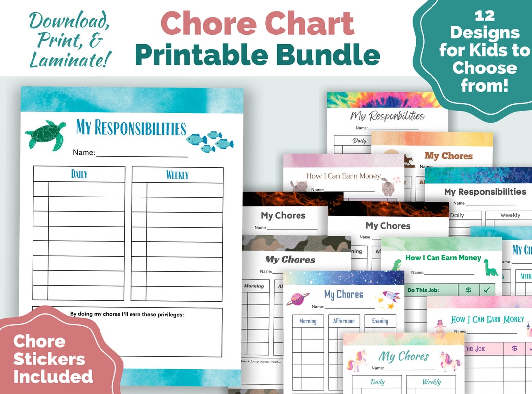 Kids Chore Chart Bundle | Printable Responsibility Checklists and How ...