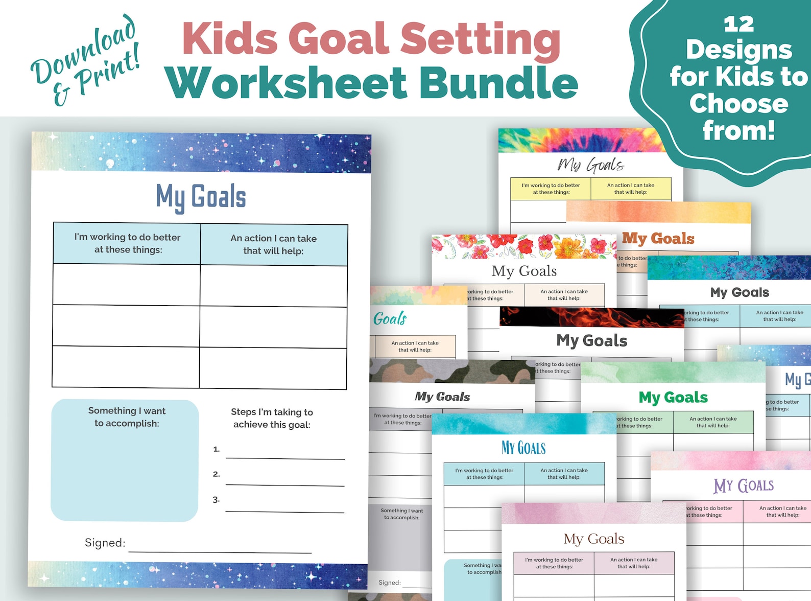 Kids Goal Setting Worksheet | Printable PDF Download to Help Kids Set ...
