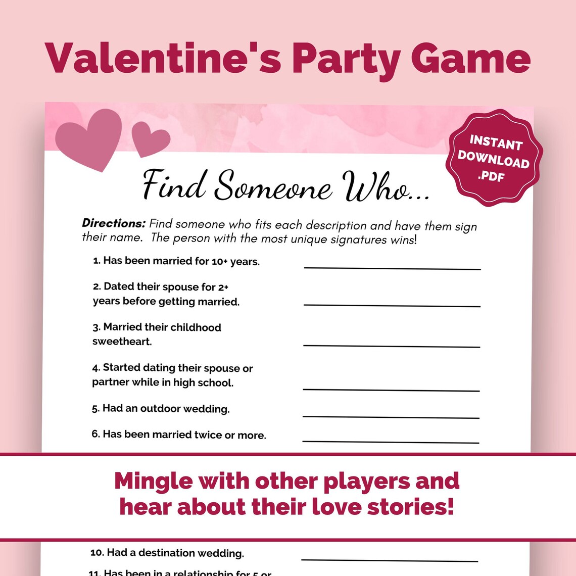Valentine's Day Game | Printable FIND SOMEONE WHO Ice Breaker Game ...