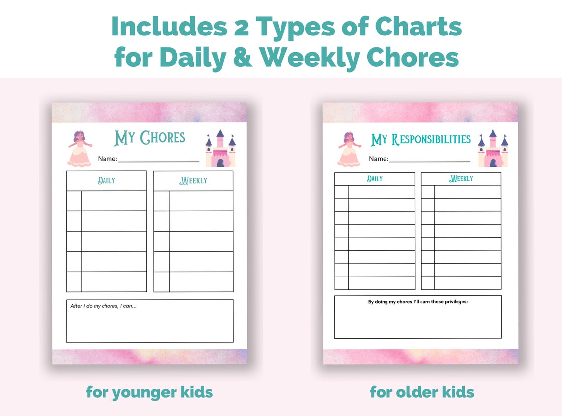 Kids Chart Bundle - Princess Themed | Printable Checklists Including ...