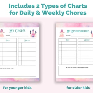 Kids Chart Bundle - Princess Themed | Printable Checklists Including ...