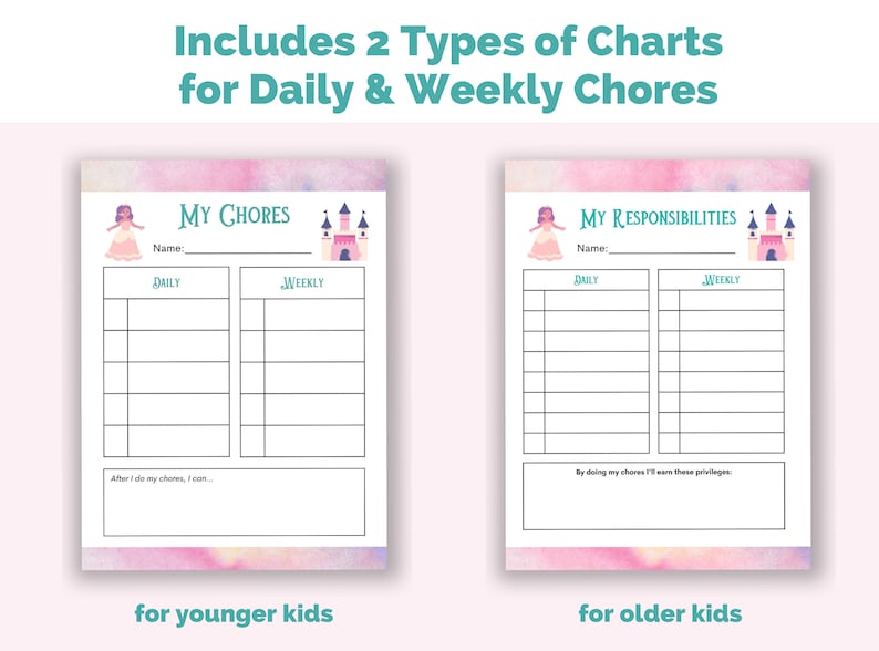 Kids Chart Bundle - Princess Themed | Printable Checklists Including ...