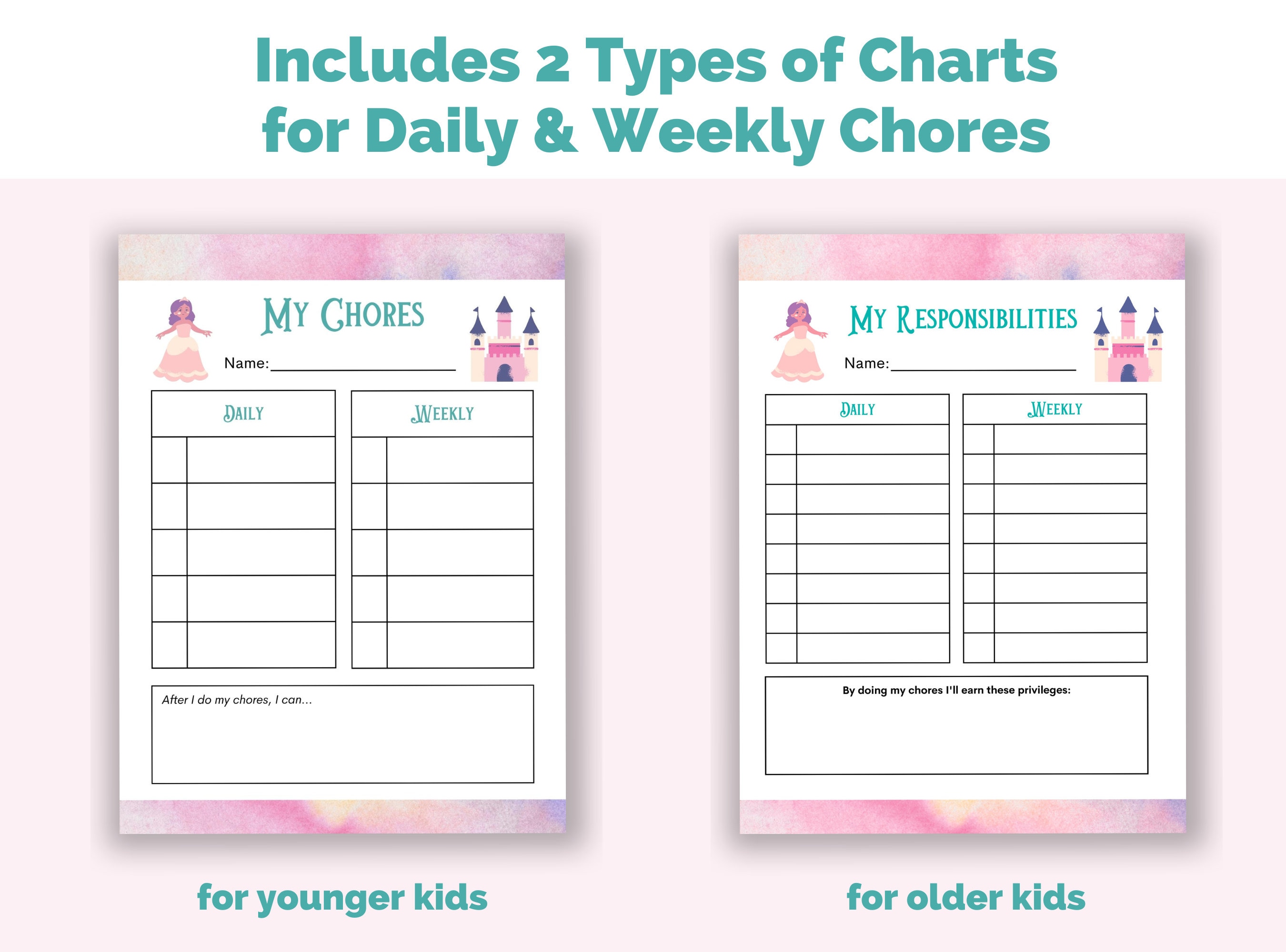 Kids Chart Bundle - Princess Themed | Printable Checklists Including ...