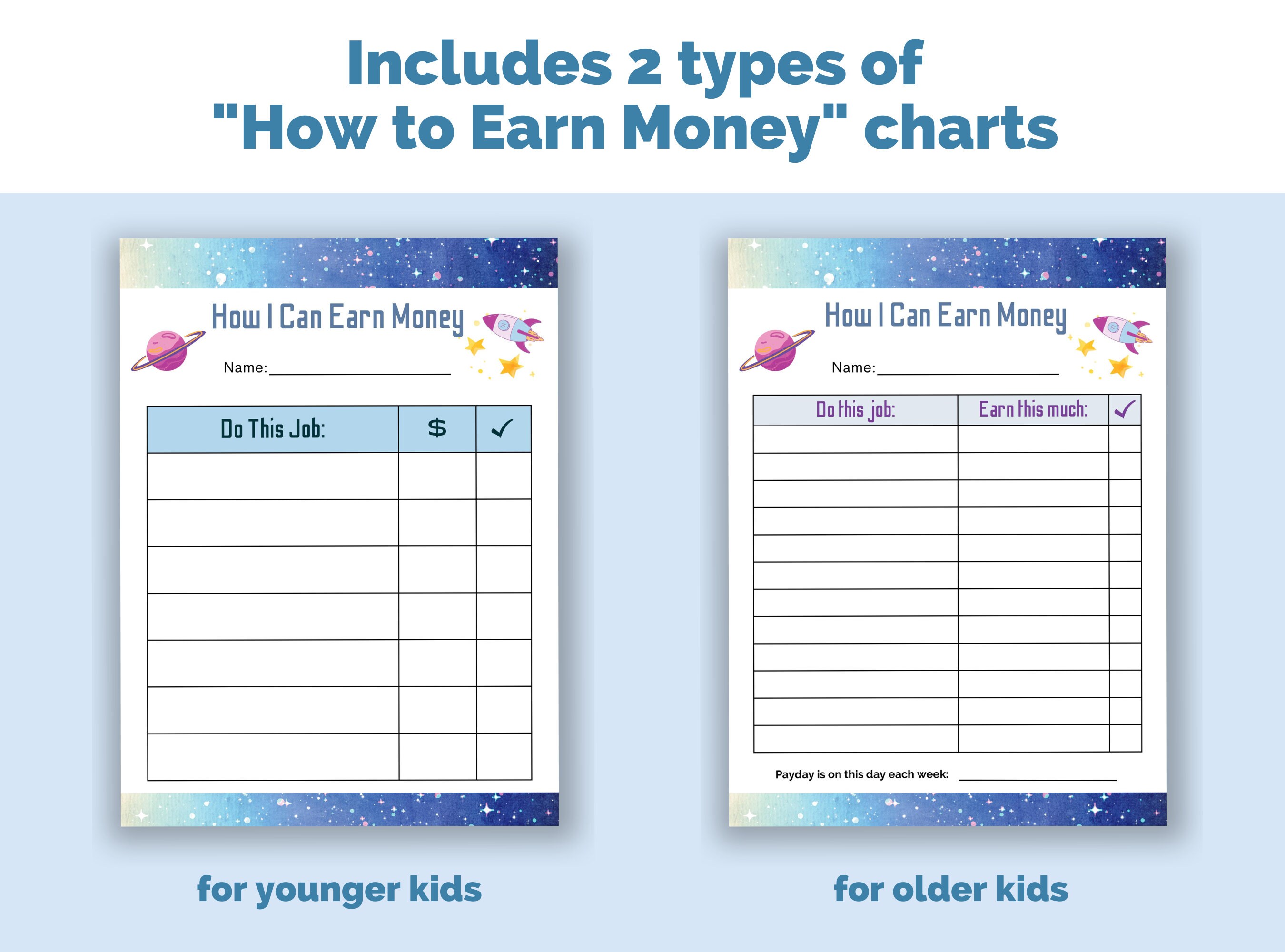 Kids Chart Bundle - Outer Space Themed | Printable Checklists Including ...