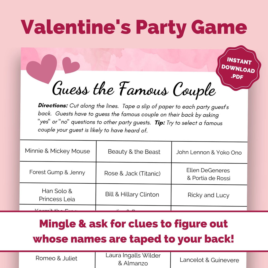 Printable Valentine's Day Game | Famous Couple Ice Breaker Game | Party ...