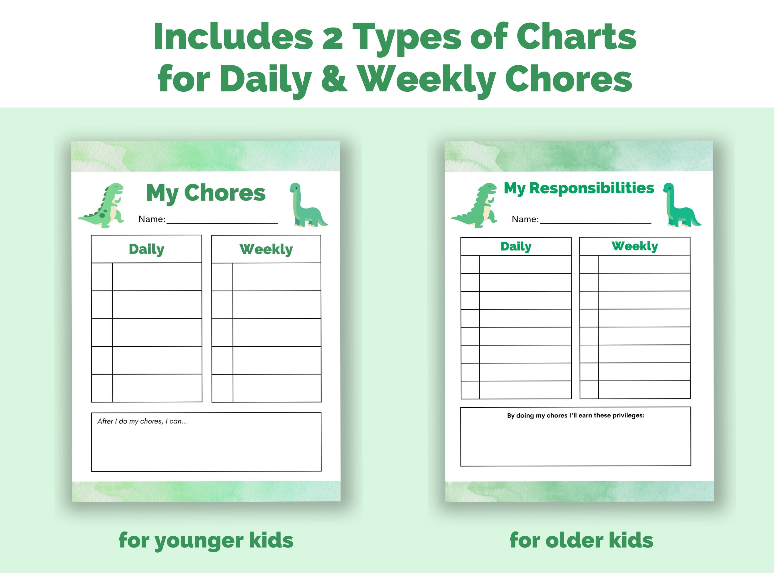 Kids Chart Bundle - Dinosaur Themed | Printable Checklists Including ...