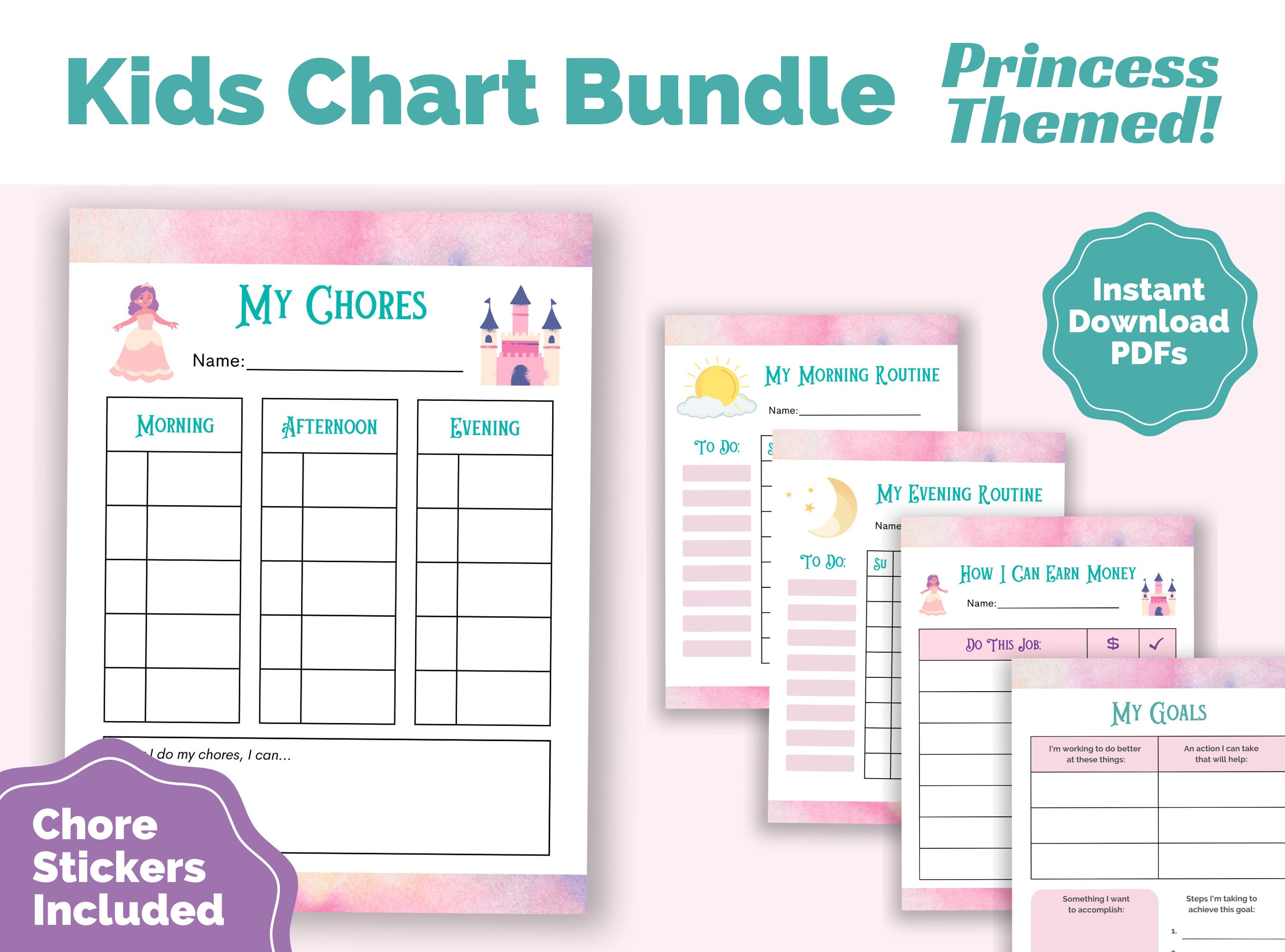 Kids Chart Bundle - Princess Themed | Printable Checklists Including ...