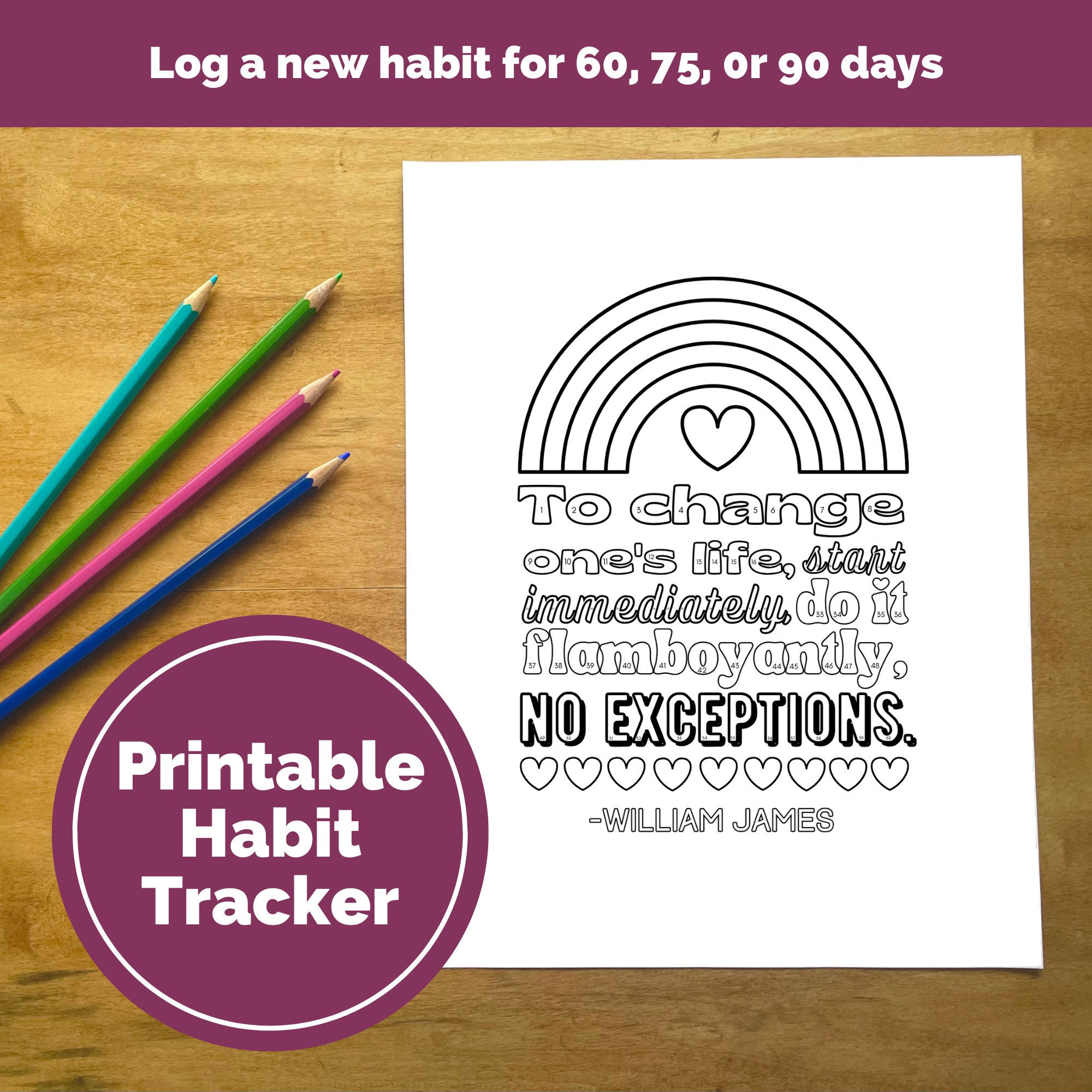 Habit Tracker Motivational Quote Coloring Page PDF | 90, 60, or 75 Day ...