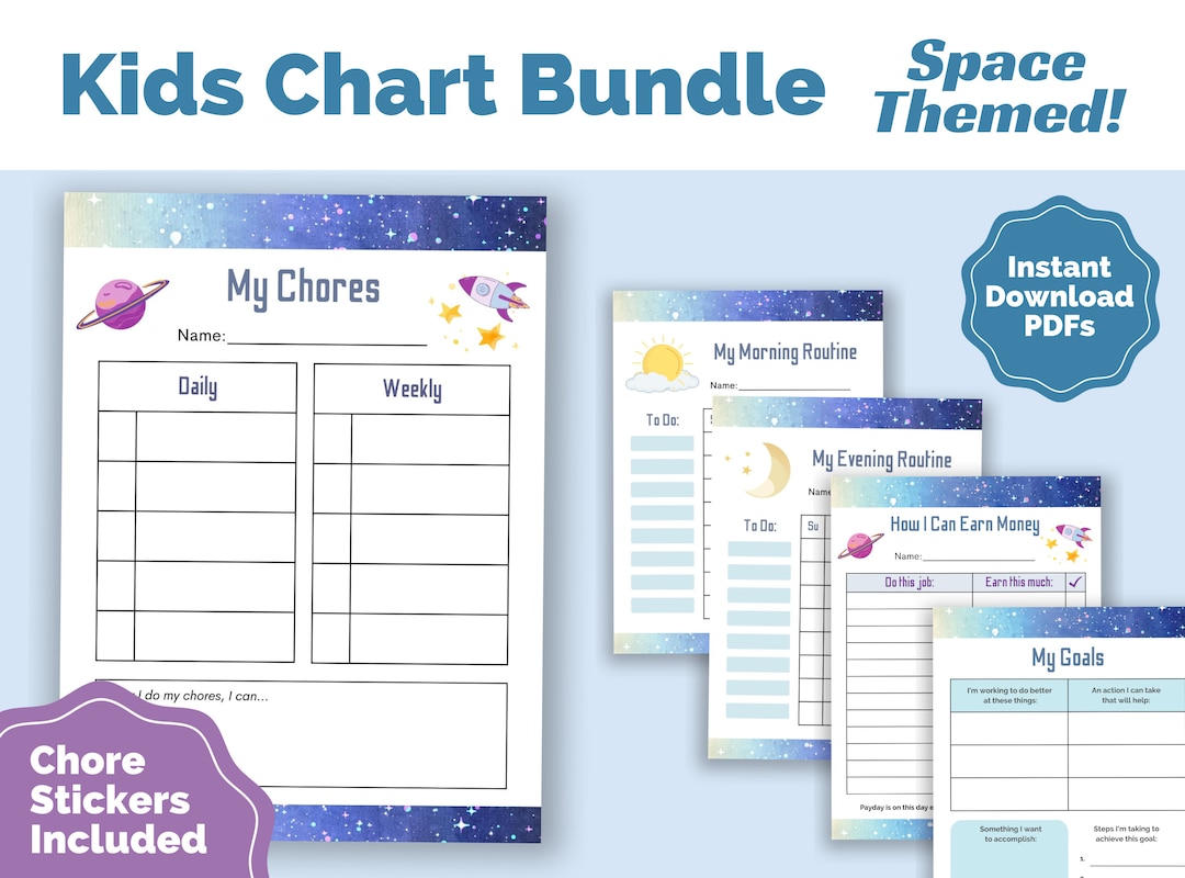 Kids Chart Bundle - Outer Space Themed | Printable Checklists Including ...