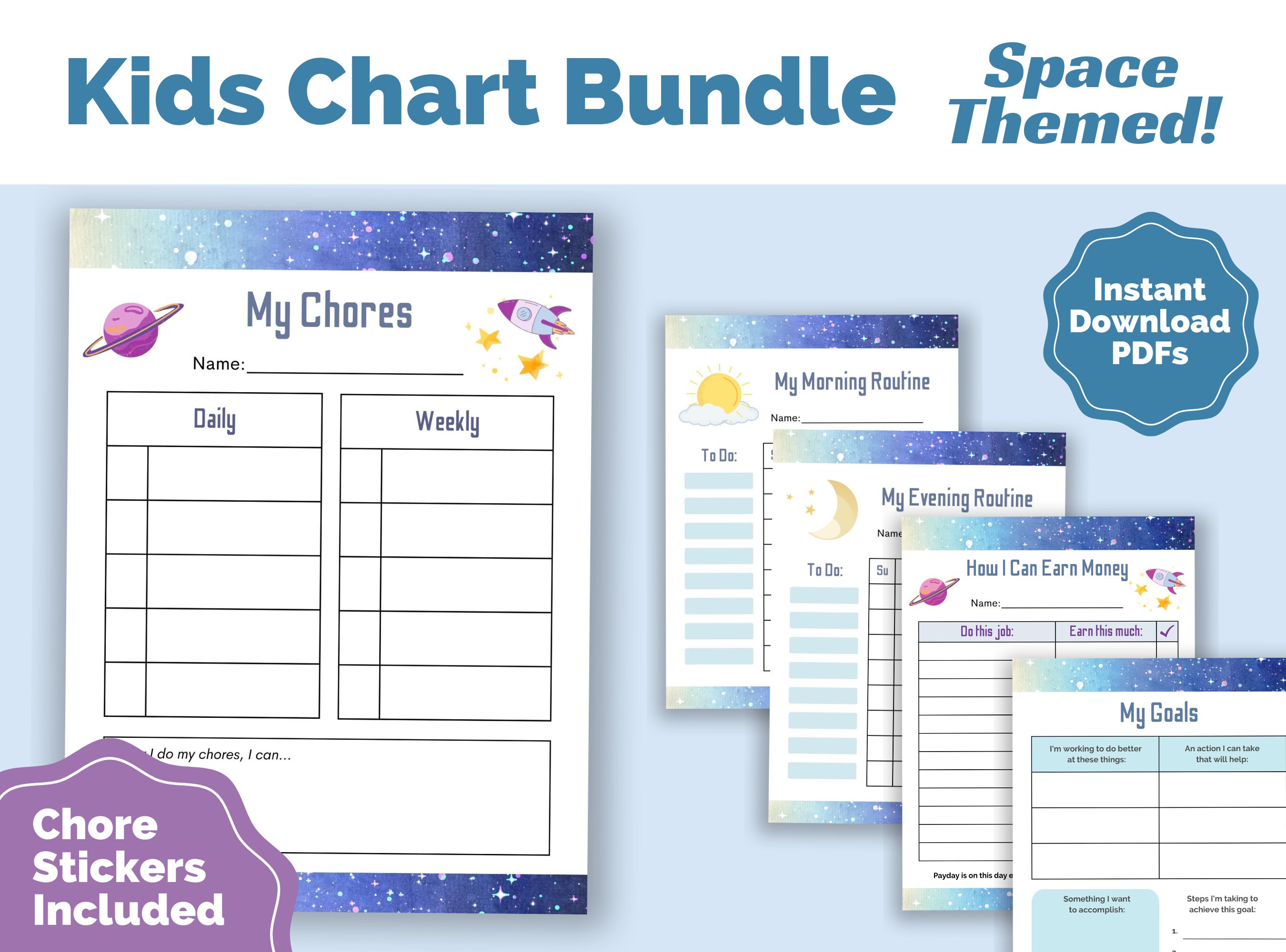 Kids Chart Bundle - Outer Space Themed | Printable Checklists Including ...