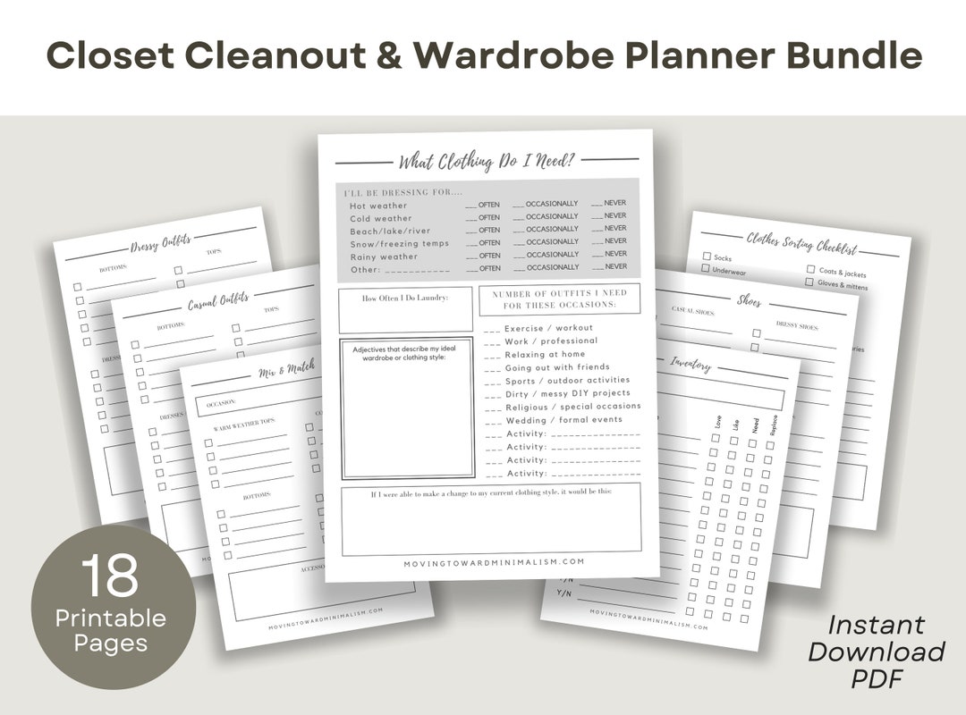 Closet Cleanout Bundle: Capsule Wardrobe Planners, Declutter Checklists ...