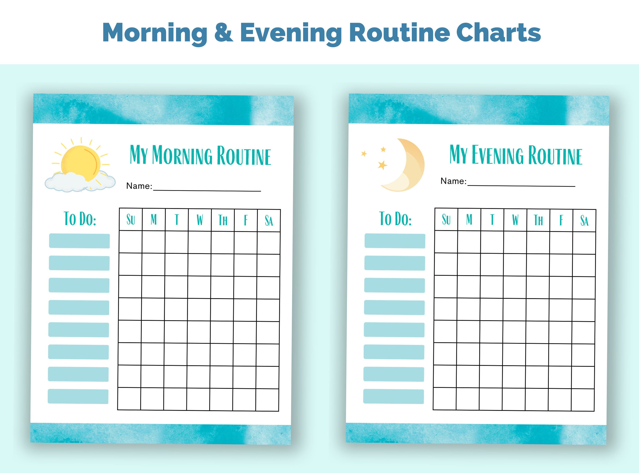 Kids Chart Bundle Ocean Themed Printable Checklists Including Chore ...