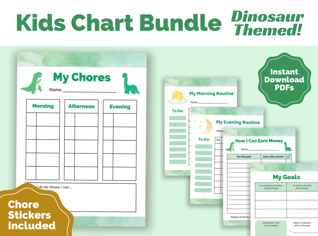 Kids Chart Bundle - Dinosaur Themed | Printable Checklists Including ...