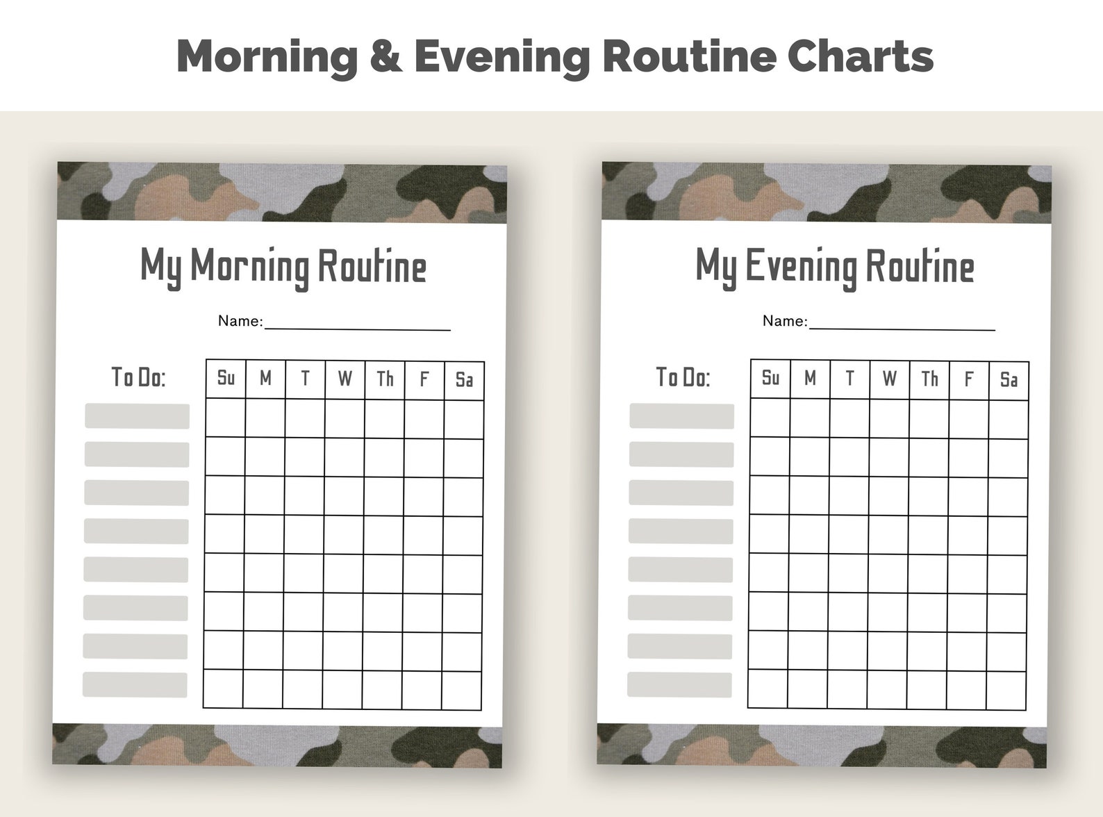 Kids Chart Bundle Camo Themed Printable Checklists Including Chore ...