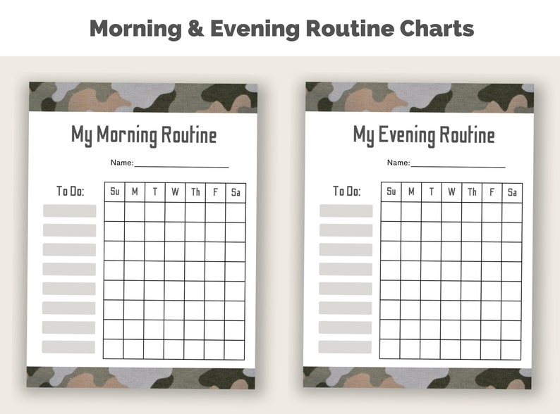 Kids Chart Bundle Camo Themed Printable Checklists Including Chore ...