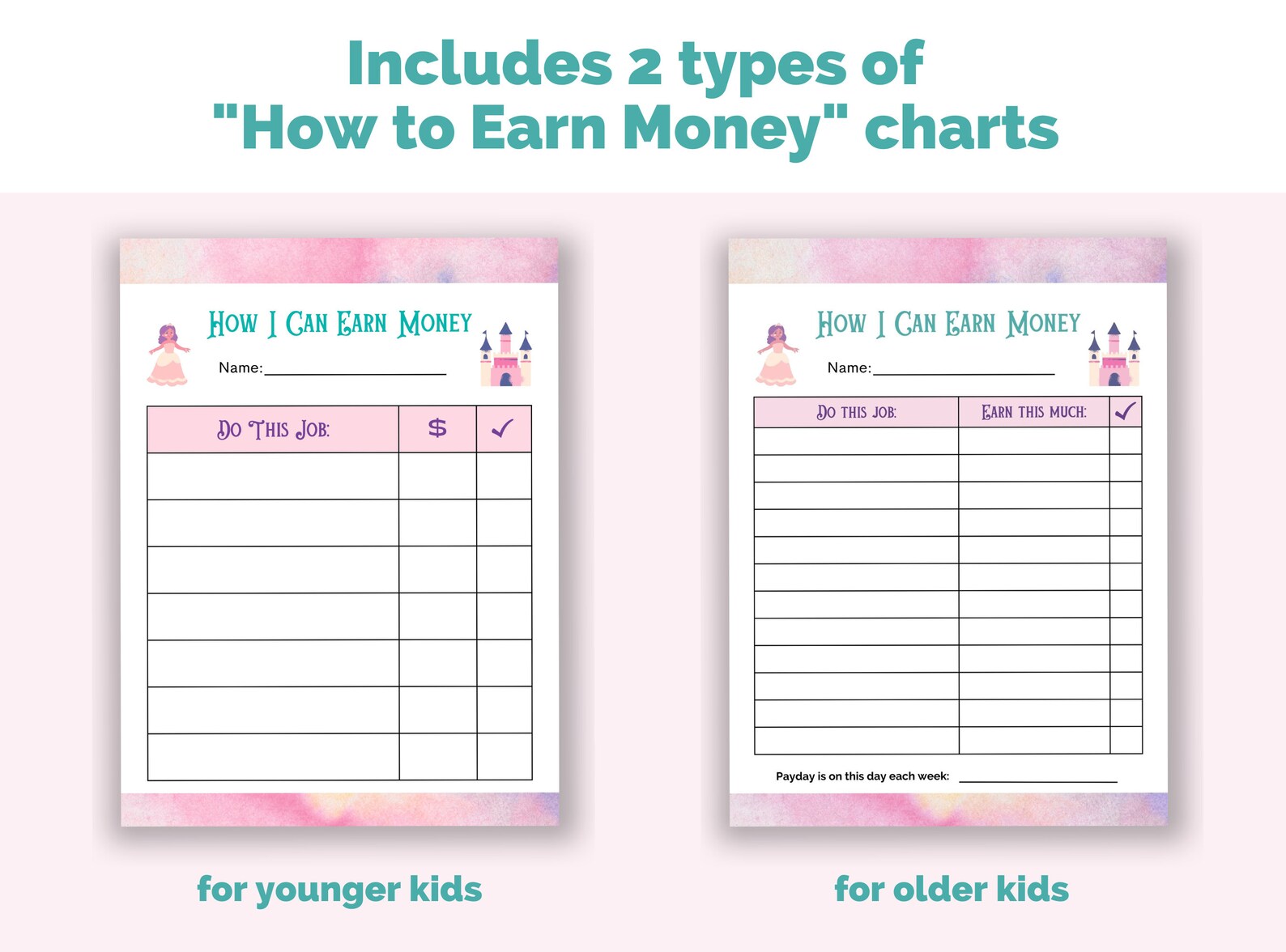 Kids Chart Bundle - Princess Themed | Printable Checklists Including ...
