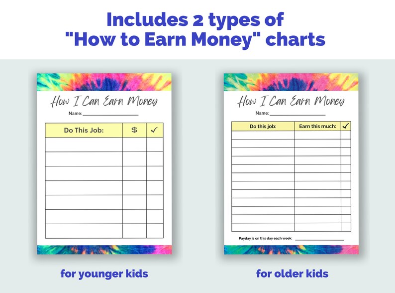 Kids Chart Bundle Tie Dye Themed Printable Checklists Including Chore ...