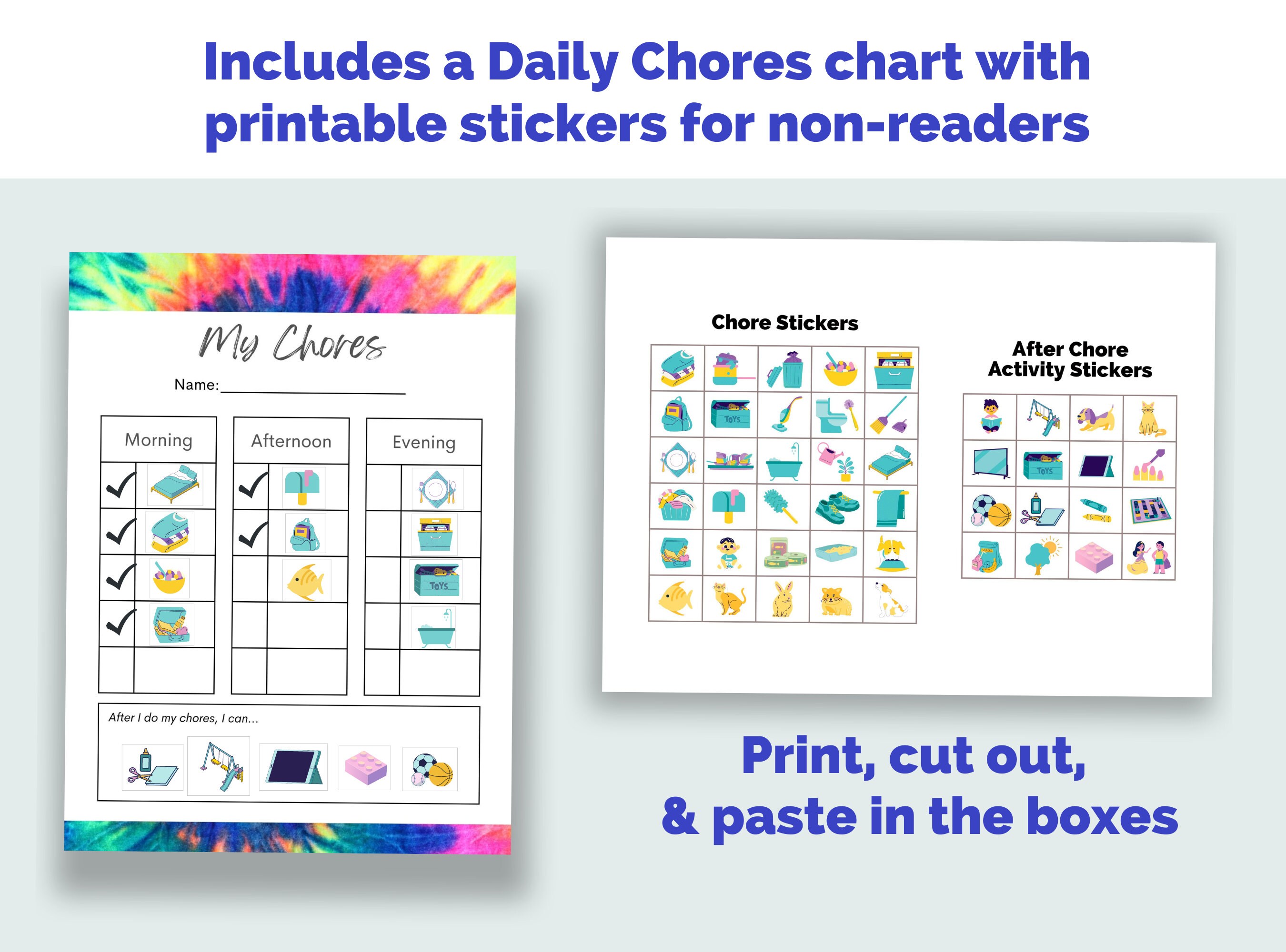 Kids Chart Bundle Tie Dye Themed Printable Checklists Including Chore ...