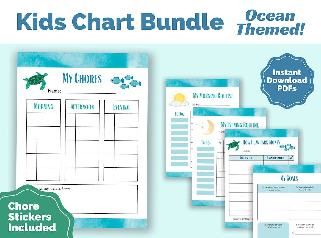Kids Chart Bundle - Ocean Themed | Printable Checklists Including Chore ...