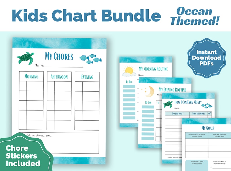 Kids Chart Bundle - Ocean Themed | Printable Checklists Including Chore ...