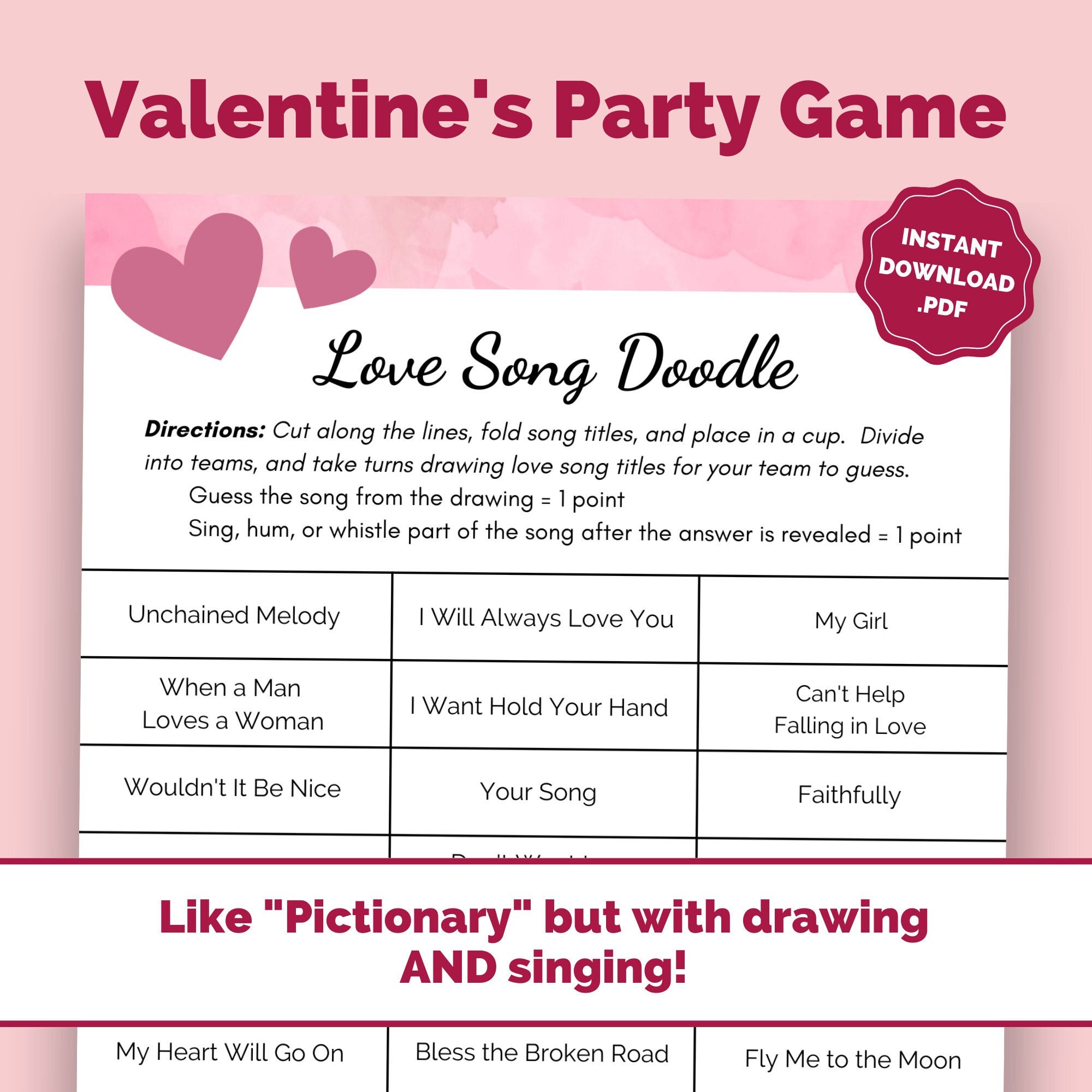 Printable Valentine's Day Game | Pictionary Name That Tune | Party Game ...