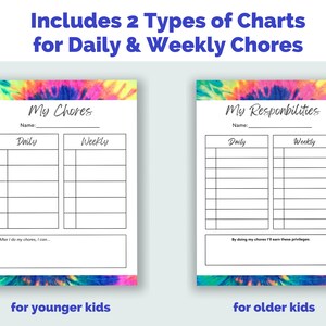 Kids Chart Bundle - Tie Dye Themed | Printable Checklists Including ...