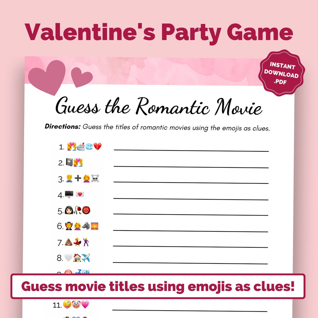 Valentine's Day Game | Guess the Movie Printable Emoji Game | Party ...