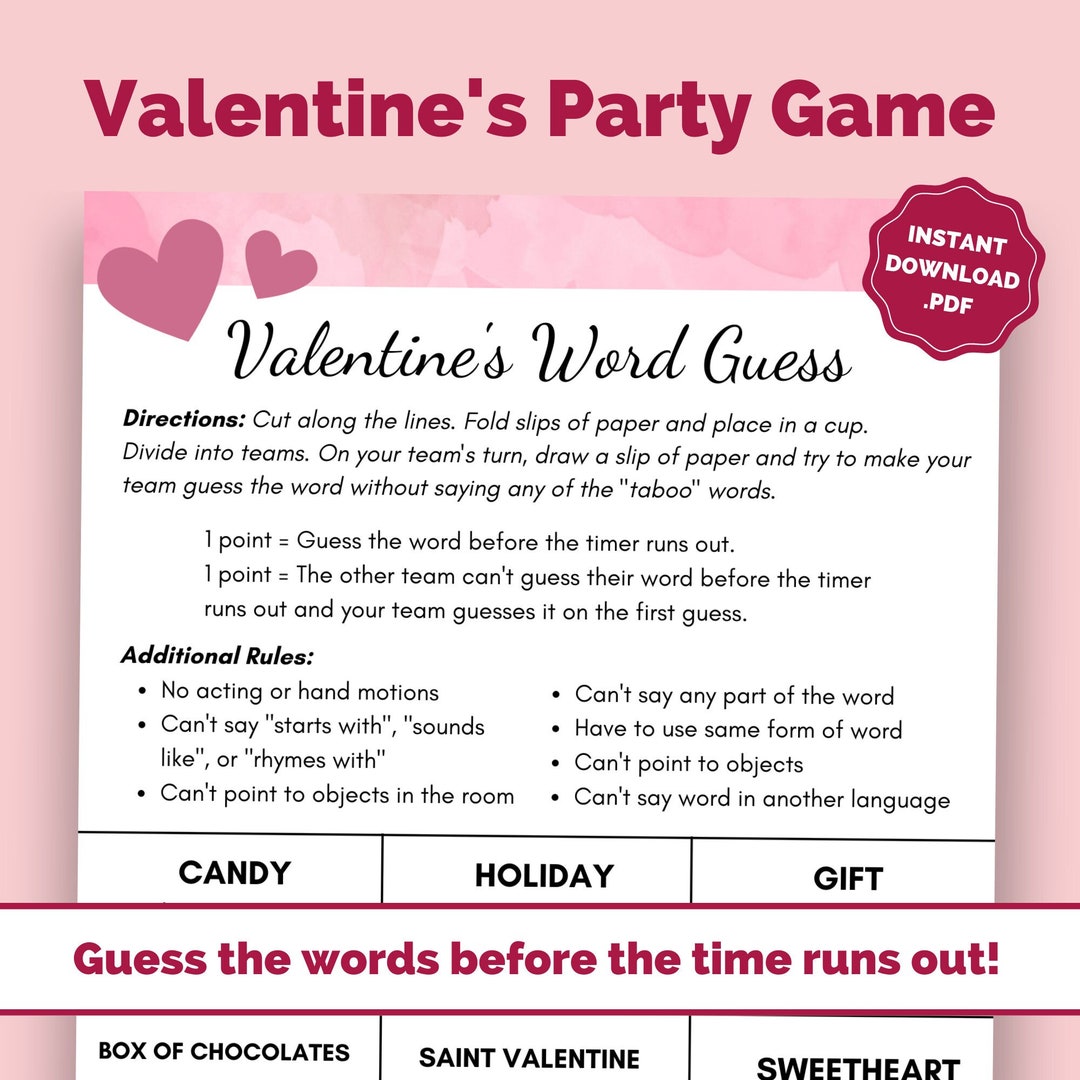 Printable Valentine's Day Game | Taboo Word Guessing Game | Party Game ...