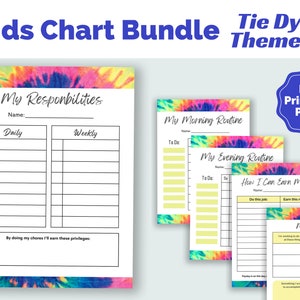 Kids Chart Bundle - Tie Dye Themed | Printable Checklists Including ...