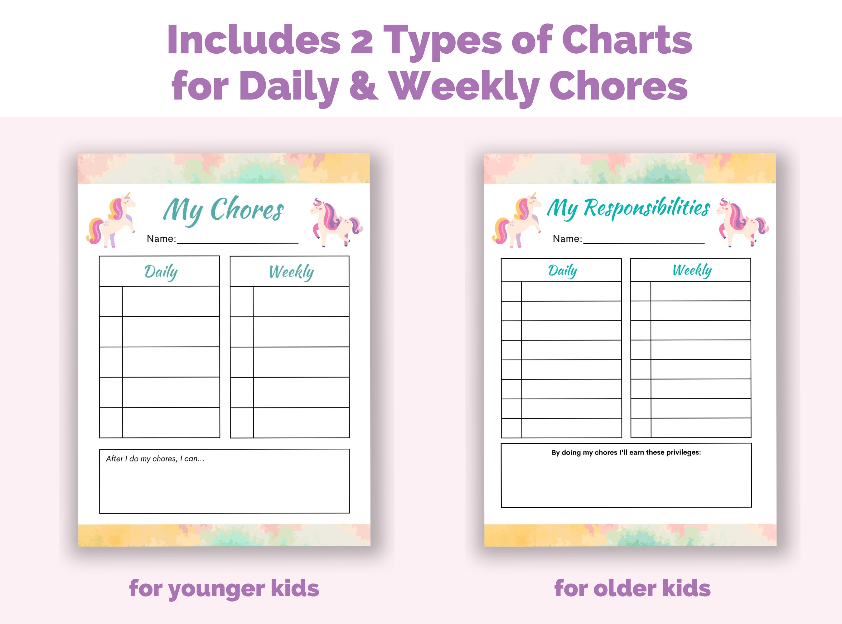 Kids Chart Bundle - Unicorn Themed | Printable Checklists Including ...