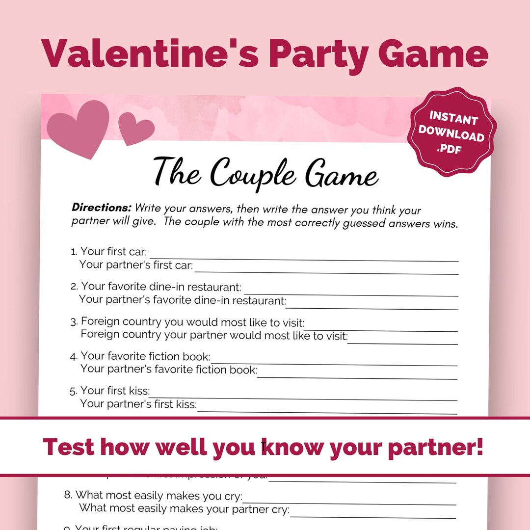 Valentine's Day Game | Printable Newlywed Game | Party Game for Adult ...
